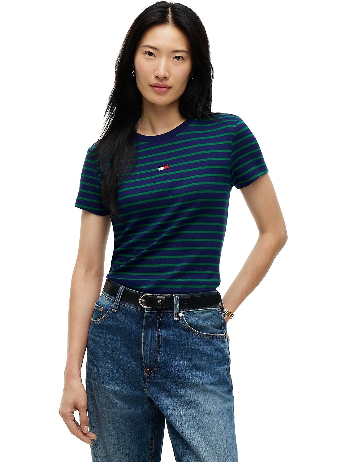 TOMMY HILFIGER Tommy Hilfiger Striped T-Shirt with Mini Flag Logo
